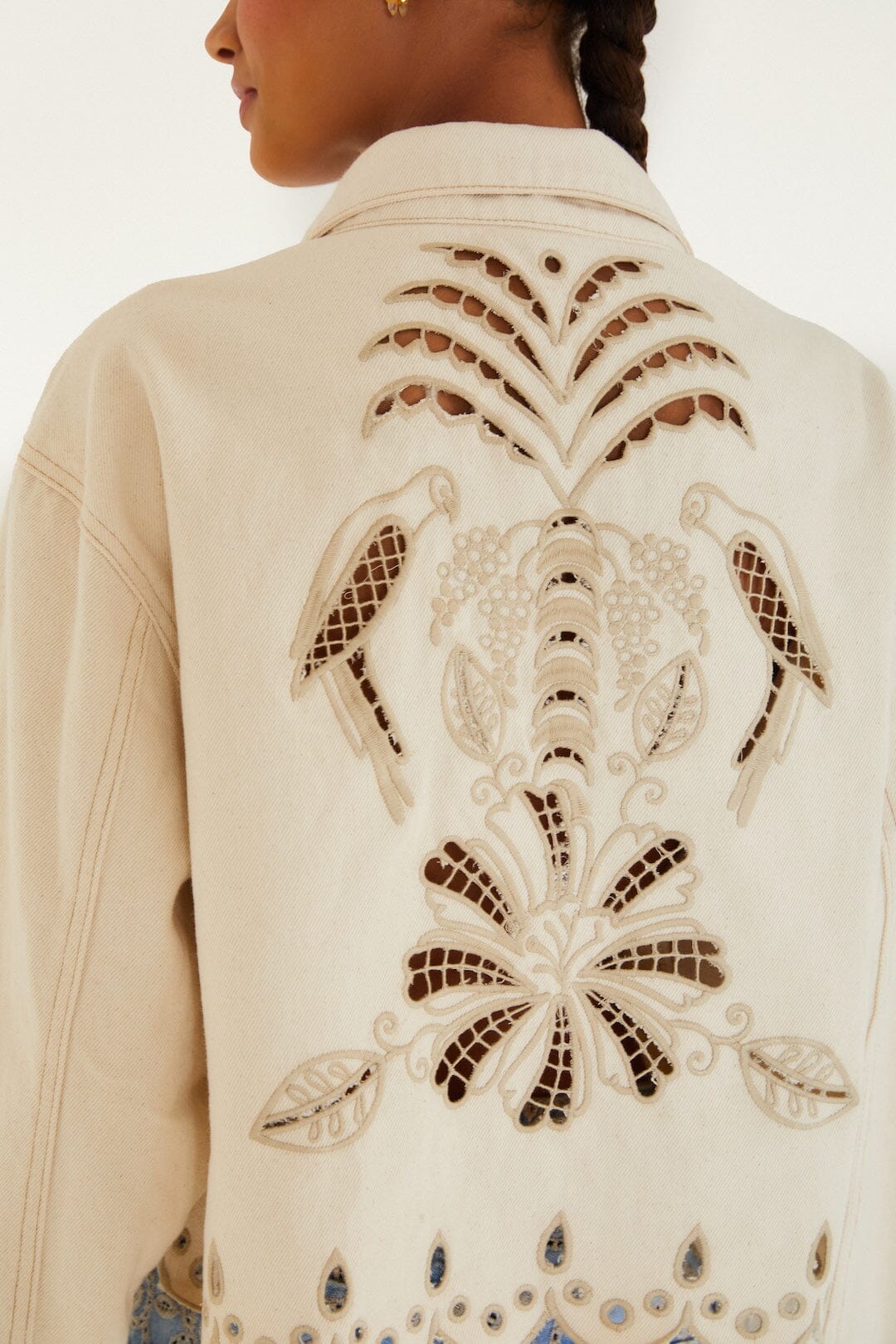 Beige Denim Canva Richelieu Jacket | FARM Rio